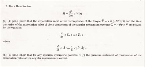 For A Hamiltonian Prove That The Expectation Value