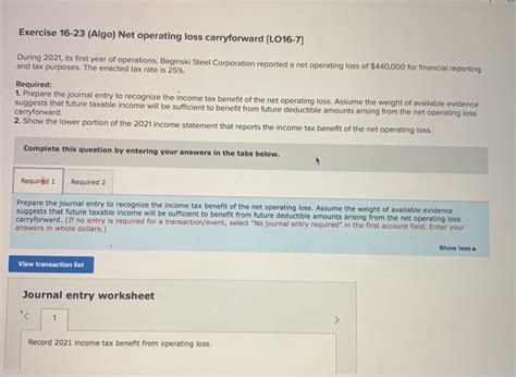 Solved Exercise Algo Net Operating Loss Carryforward Chegg