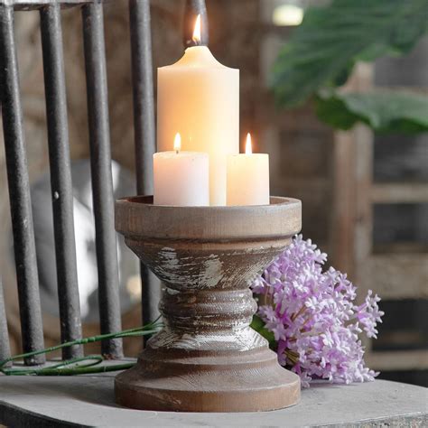 Dwellington Farmhouse Rustic Wood Pillar Candle Holder For