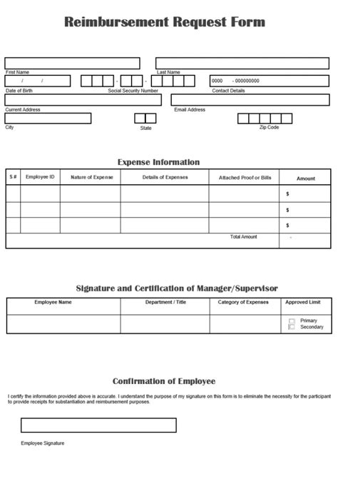 Reimbursement Request Form Free Word Templates
