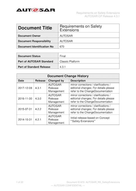 Pdf Requirements On Safety Extensions Autosar · Safety Requirements Shall At Least Be Able