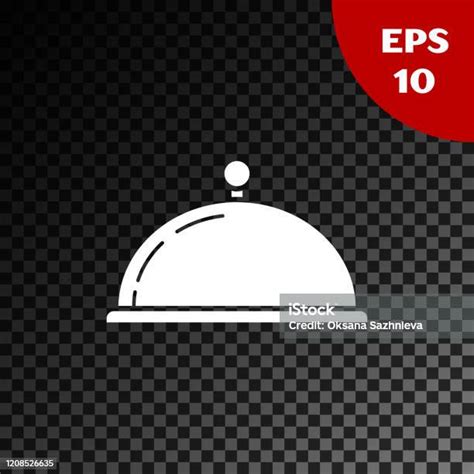 투명 한 어두운 배경에 격리 된 음식 아이콘의 트레이와 함께 덮여 흰색 트레이와 뚜껑 기호 뚜껑이있는 레스토랑 클로슈 주방 용품 기호입니다 벡터 일러스트레이션 강철에 대한