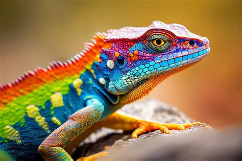 Close Up View Of A Colorful Chameleon Lizard Ai Generated Image Stock