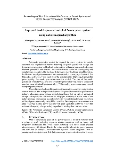 pdf improved load frequency control of 2 area power system using