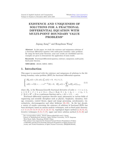 Pdf Existence And Uniqueness Of Solutions For A Fractional