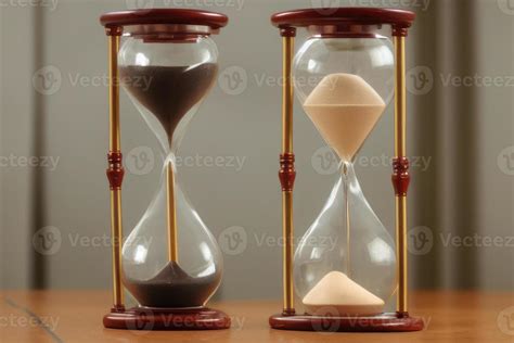 Hourglass On Brown Table Two Retro Time Glass Countdown Timer Sand In Glass 21598908 Stock