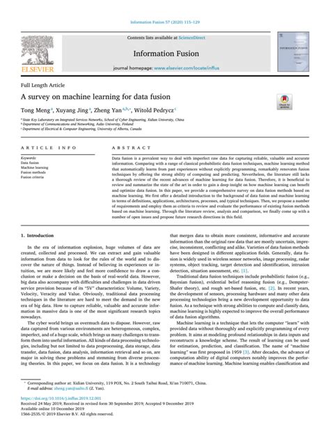 A Survey On Machine Learning For Data Fusion Pdf Machine Learning Support Vector Machine