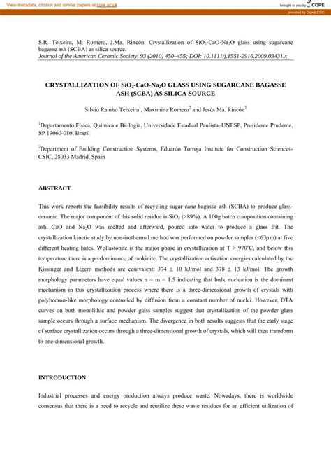 Pdf Crystallization Of Sio Cao Na2o Glass Using … Dokumen Tips