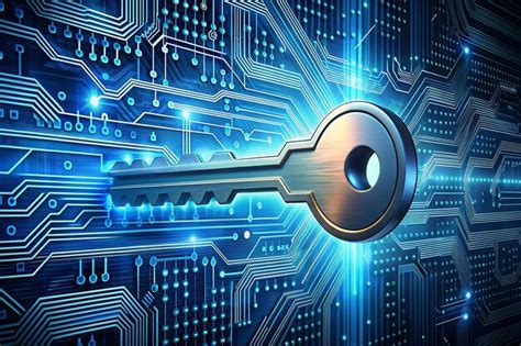 a digital key unlocking a vault of encrypted data symbolizing