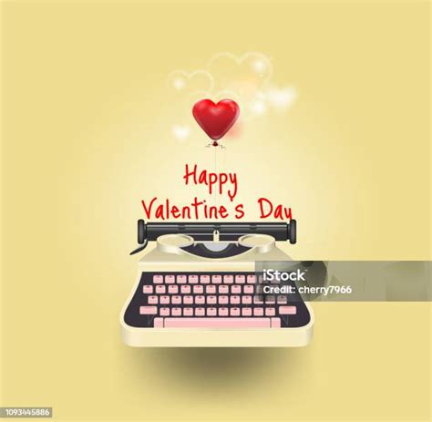 노란 타자기 쓰기 사랑 붉은 마음 행복 한 발렌타인 데이 사랑 스러운 마음 텍스트 요소 사랑 전단지 최소한의 스타일 초대장 브로셔 배너 포스터 카드 메시지 격리 노란색 배경