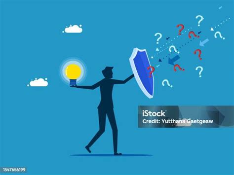 비즈니스 문제 해결 물음표로부터 전구를 보호하는 남자 개발에 대한 스톡 벡터 아트 및 기타 이미지 개발 뇌 물음표