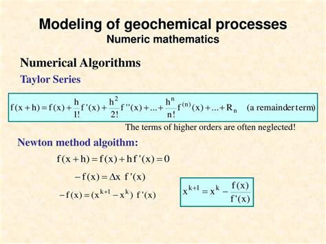 Modeling Of Geochemical Processes Numeric Algorithm Refreshment Ppt