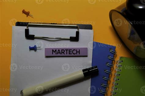 Martech Write On Sticky Notes Isolated On Orange Table Background
