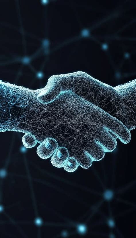 A Futuristic Handshake Complex Digital Wireframe Structures Representing A Modern Business Deal