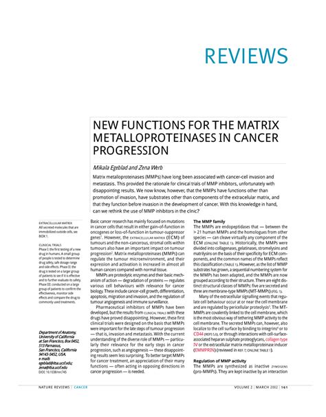 Pdf New Functions For The Matrix Metalloproteinases In Cancer Progression