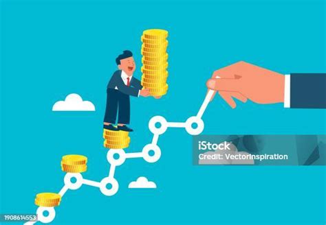 전문가를 따라 투자 및 자금 관리 재정 고문 및 지침에 대해 배우고 사업가를 따라 거인이 안내하는 차트 표시 지점에 적절한 양의 금화를 내려놓으십시오 개념에 대한 스톡 벡터