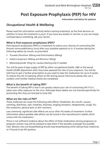 Post Exposure Prophylaxis Pep For Hiv Sandwell And West