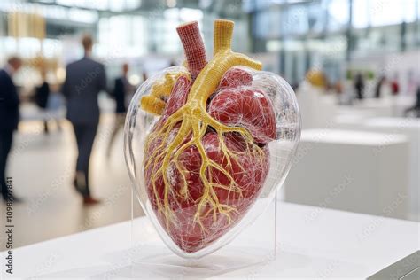 Ilustración De Stock Atrium And Aorta Connected In A 3d Printed Heart Model Displayed For A