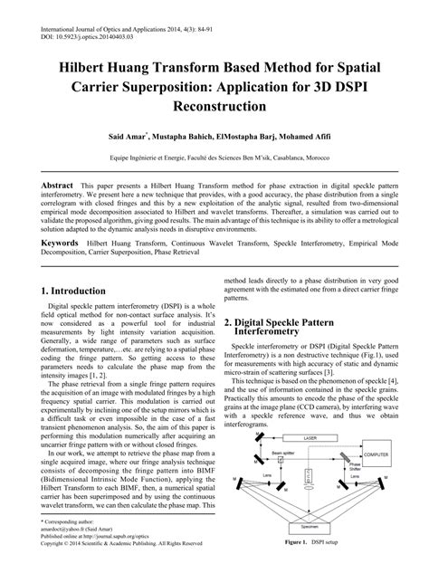 Pdf Hilbert Huang Transform Based Method For Spatial Carrier Superposition Application For 3d