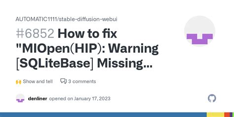 How To Fix Miopenhip Warning Sqlitebase Missing System Database File · Automatic1111