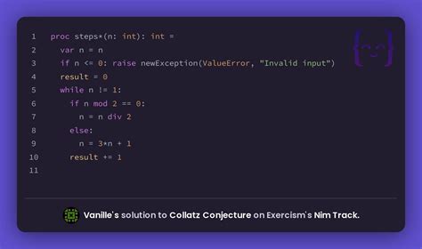 Vanilles Solution For Collatz Conjecture In Nim On Exercism