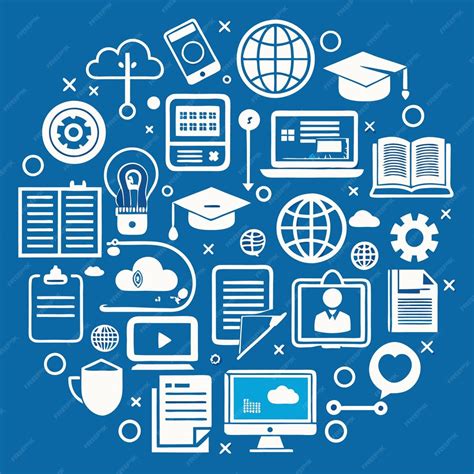 Digital Education And Technology Icons In A Circular Design On A Blue Background Premium Ai