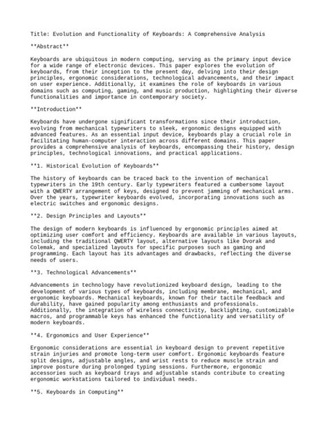 Evolution And Functionality Of Keyboards Pdf Computer Keyboard Human Factors And Ergonomics