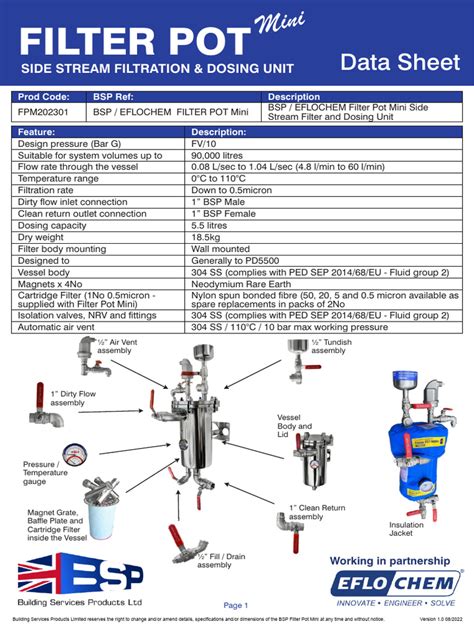 Eflochem Filter Pot Mini Datasheet V10 08 2022 Pdf Filtration