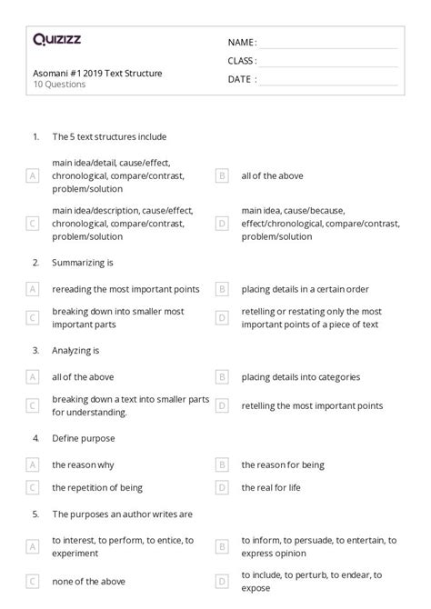 50 Analyzing Text Structure Worksheets On Quizizz Free And Printable