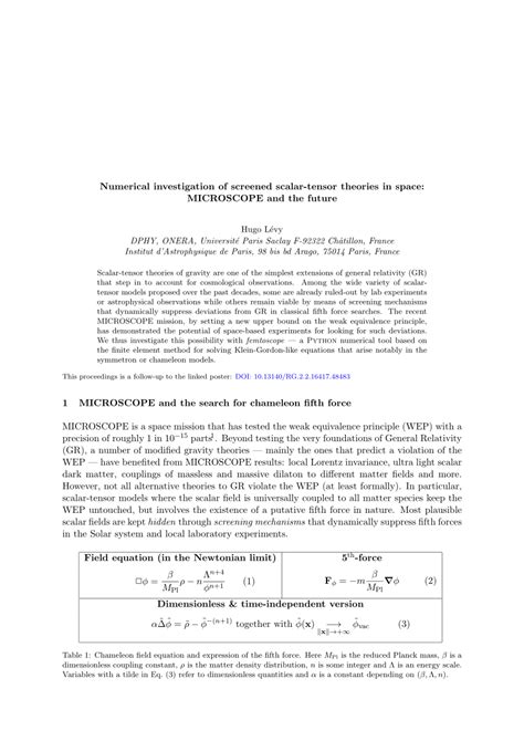 Pdf Numerical Investigation Of Screened Scalar Tensor Theories In