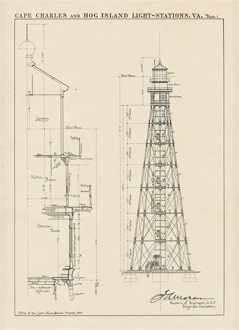 Cape Charles Lighthouse Chesapeake Bay Virginia Drawing And Plan Of