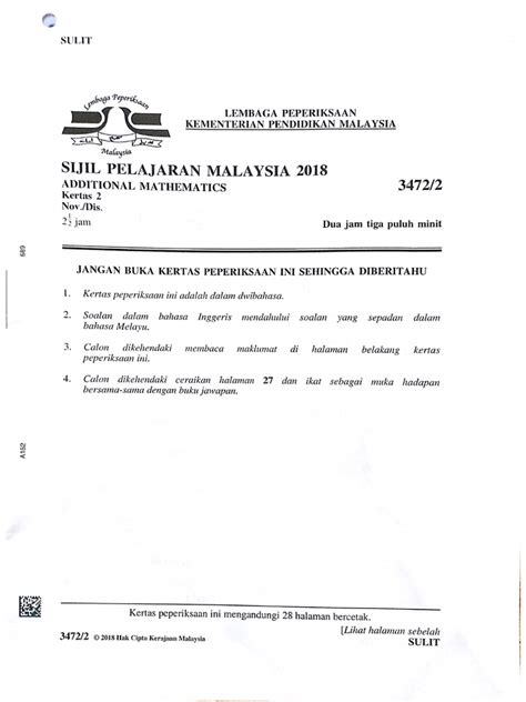2018 Spm Add Maths K2 Pdf