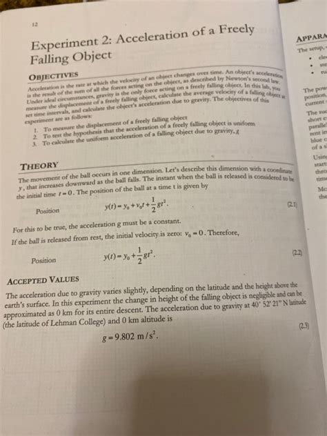 Solved Experiment Acceleration Of A Freely Falling Object Chegg