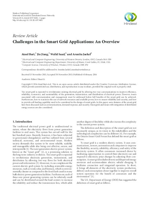Pdf Challenges In The Smart Grid Applications An Overview
