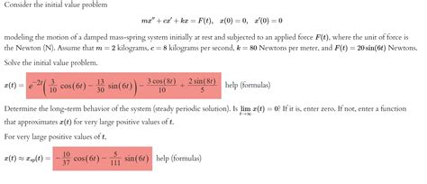 Solved Consider The Initial Value Problem Mx Cx Kx