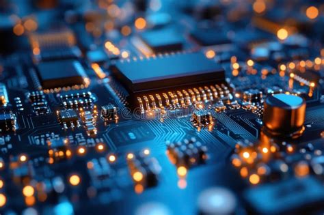 A Close Up View Of A Circuit Board With Glowing Components And