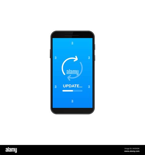 Smartphone Displaying Software Update Progress With Blue Background And Loading Icon Stock