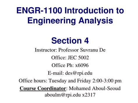 Ppt Engr 1100 Introduction To Engineering Analysis Section 4