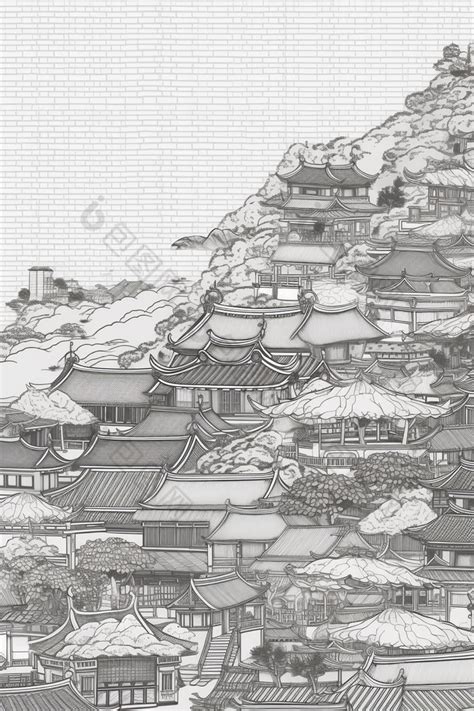 线描建筑房屋素描高清图片下载 包图网