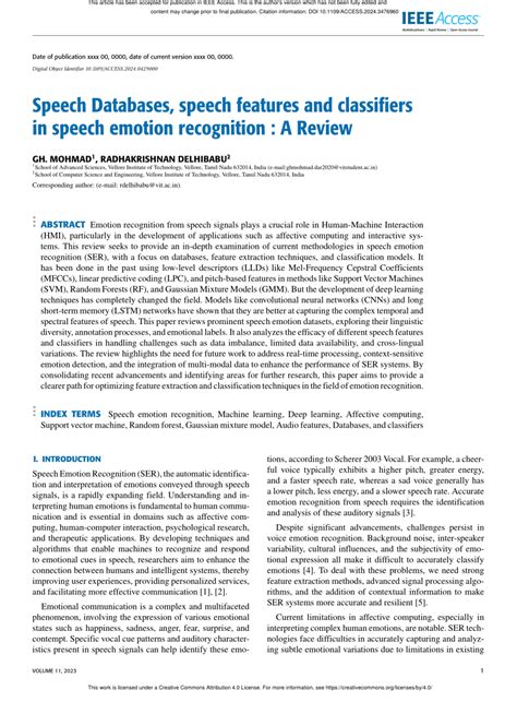 Pdf Speech Databases Speech Features And Classifiers In Speech
