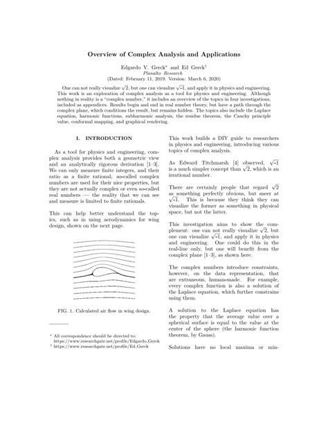 Pdf Overview Of Complex Analysis And Applications
