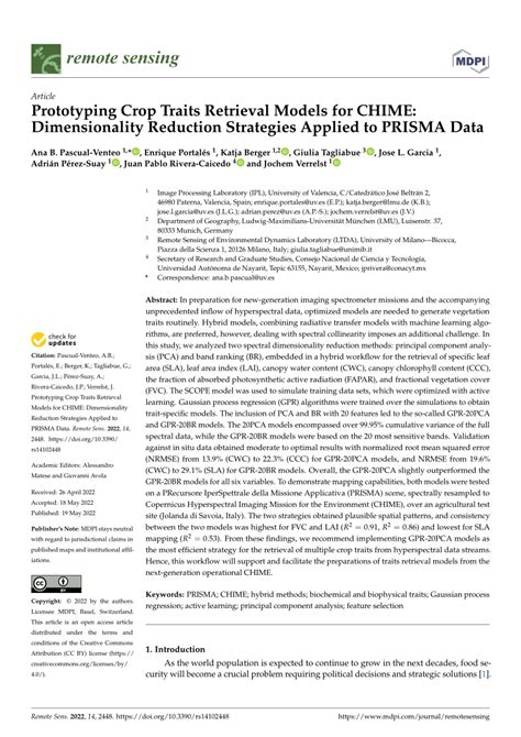 Pdf Prototyping Crop Traits Retrieval Models For Chime Dimensionality Reduction Strategies