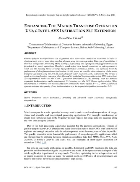 Pdf Enhancing The Matrix Transpose Operation Using Intel Avx