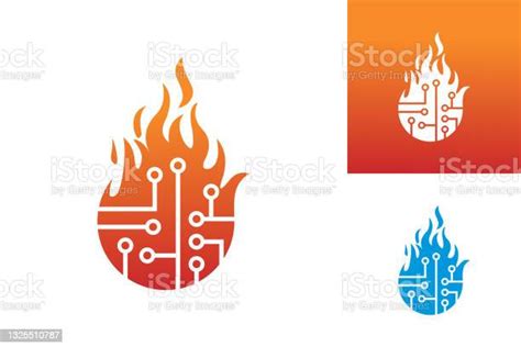 디지털 화재 로고 템플릿 디자인 벡터 엠블럼 디자인 개념 창조적 인 기호 아이콘 개념에 대한 스톡 벡터 아트 및 기타 이미지