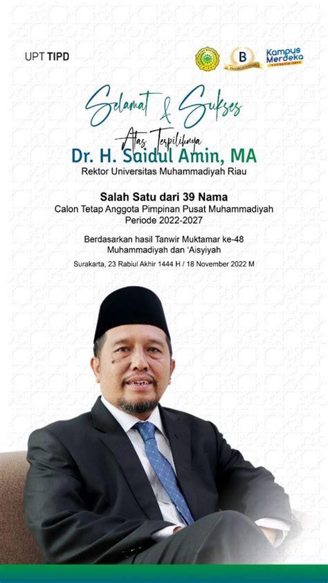 Nama Rektor Umri Dr H Saidul Amin Masuk Dalam 39 Calon Tetap Pp