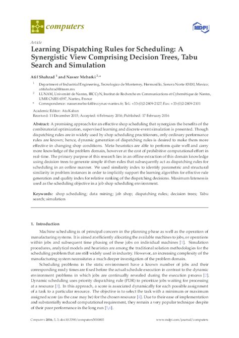 Pdf Learning Dispatching Rules For Scheduling A Synergistic View Comprising Decision Trees