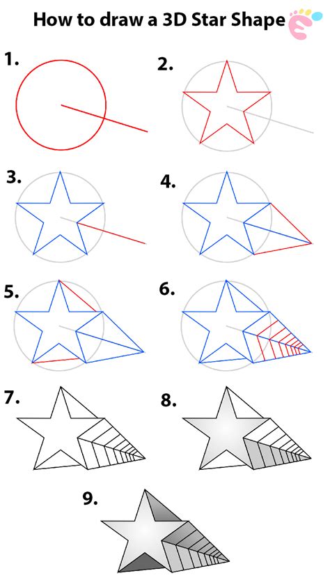 Easy To Draw A 3d Star Shape 09 Easy Drawing Steps Geometric Shapes Drawing Geometric Art