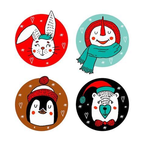 Набор милых мультяшных рождественских персонажей Векторная иллюстрация Премиум векторы