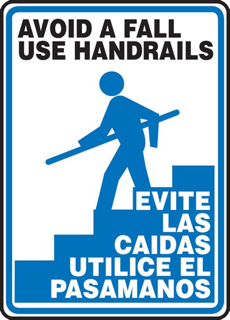 Avoid A Fall Use Handrails Bilingual Safety Sign SBMSTF505