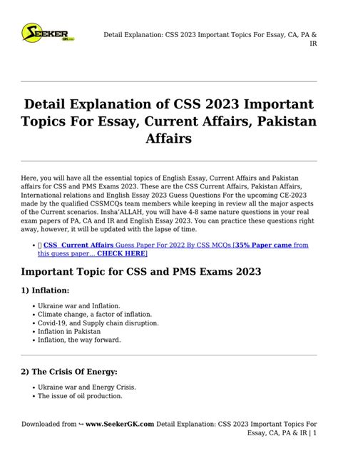 Detail Explanation Css 2023 Important Topics For Essay Ca Pa And Ir Pdf Cost Of Living